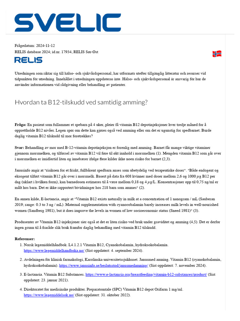 Hvordan Ta B12-Tilskudd Ved Samtidig Amming | PDF