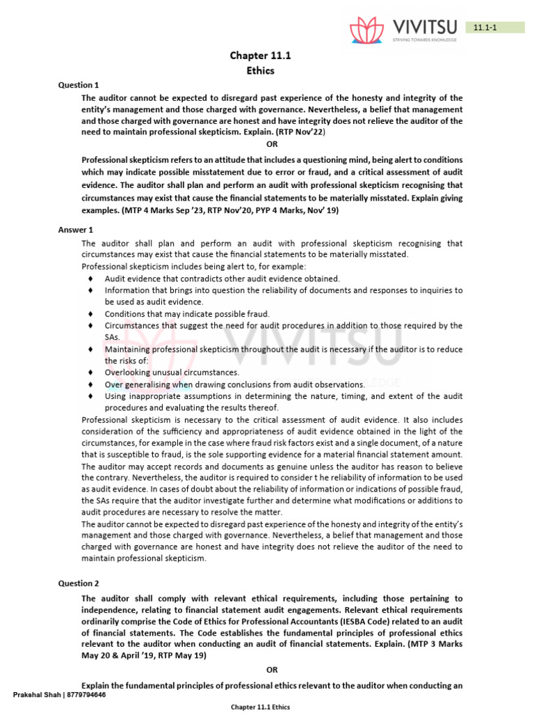 Auditor Ethics and Professional Skepticism | PDF | Audit | Integrity
