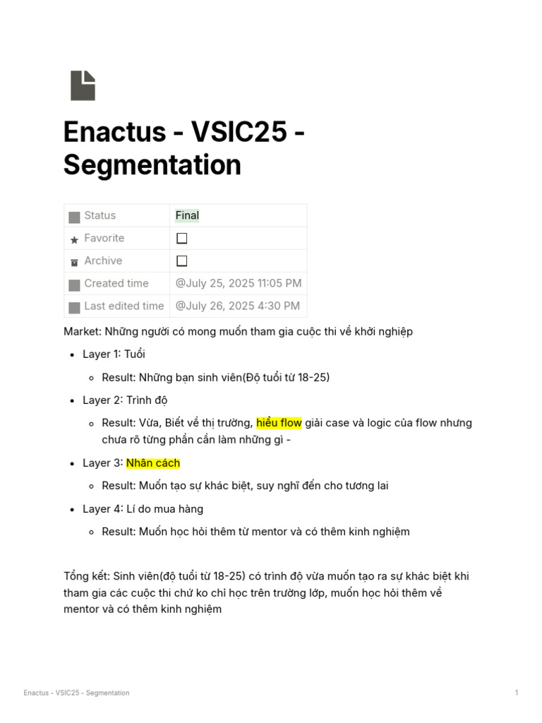 Enactus - VSIC25 - Segmentation | PDF