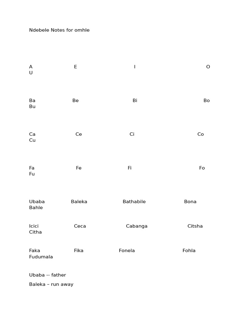 Ndebele Notes | PDF