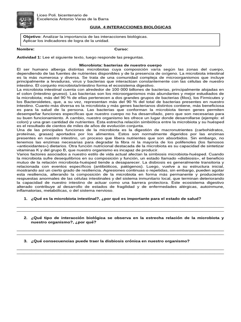 Guia 4 Interacciones Biológicas | PDF | Las bacterias | Tracto ...