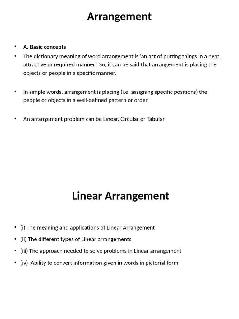 Linear Arrangement 1st - Concepts | PDF