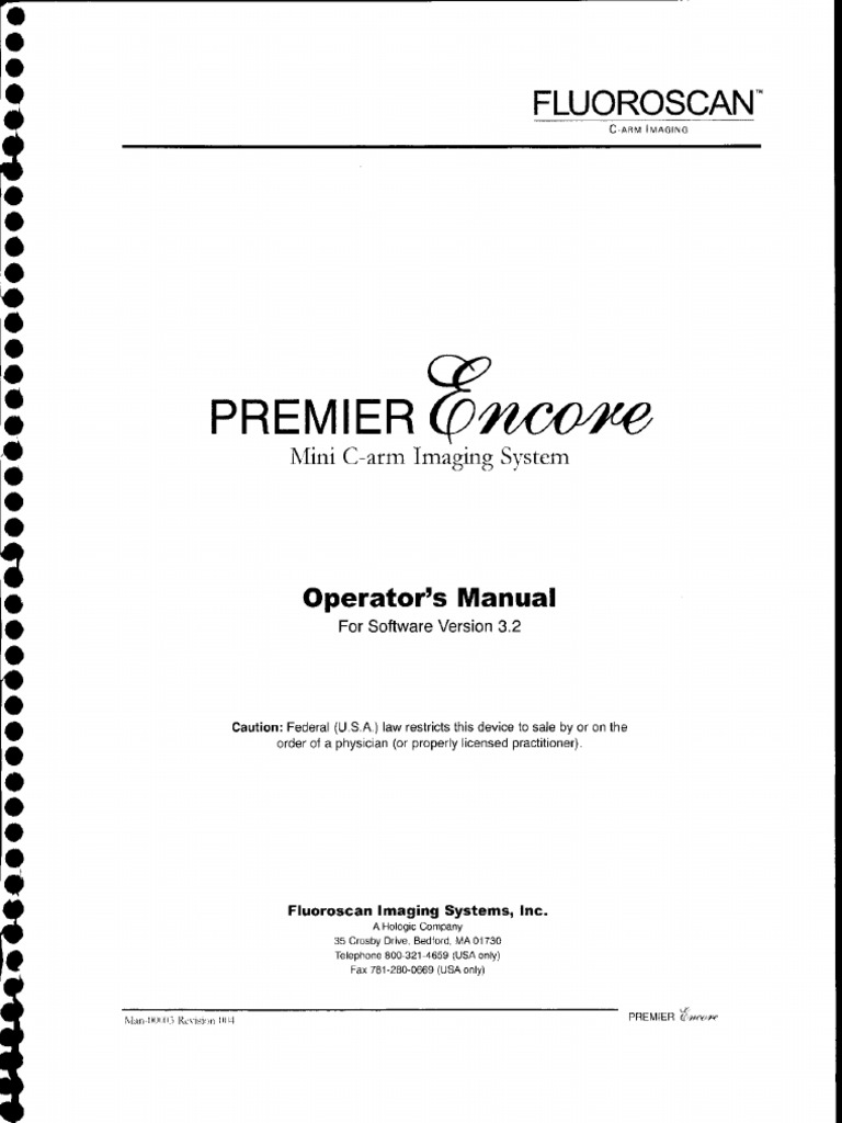 Fluoroscan Premier Encore Mini C-Arm Ver 3.2 Ops | PDF