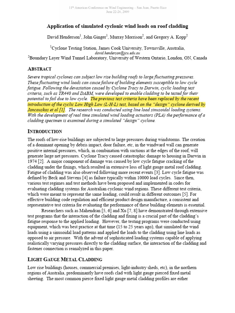 2009 - David Henderson - Application of Simulated Cyclonic Wind Loads ...