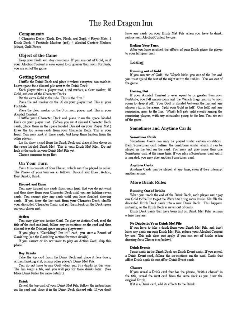The Red Dragon Inn Rules | PDF | Playing Cards | Betting In Poker
