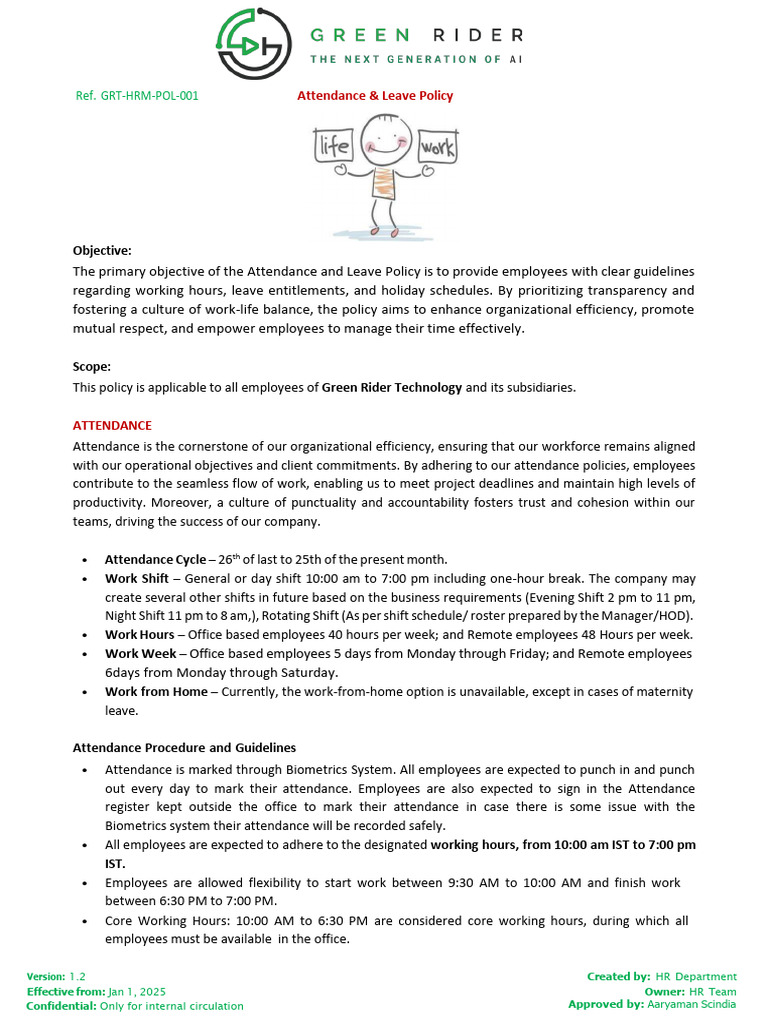 Attendance & Leave Policy - 2025 Revised | PDF | Parental Leave
