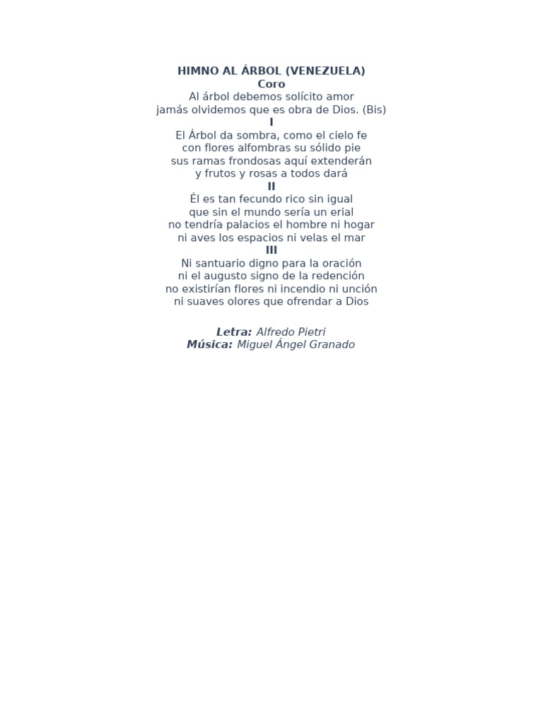 Himno al Árbol de Venezuela | PDF