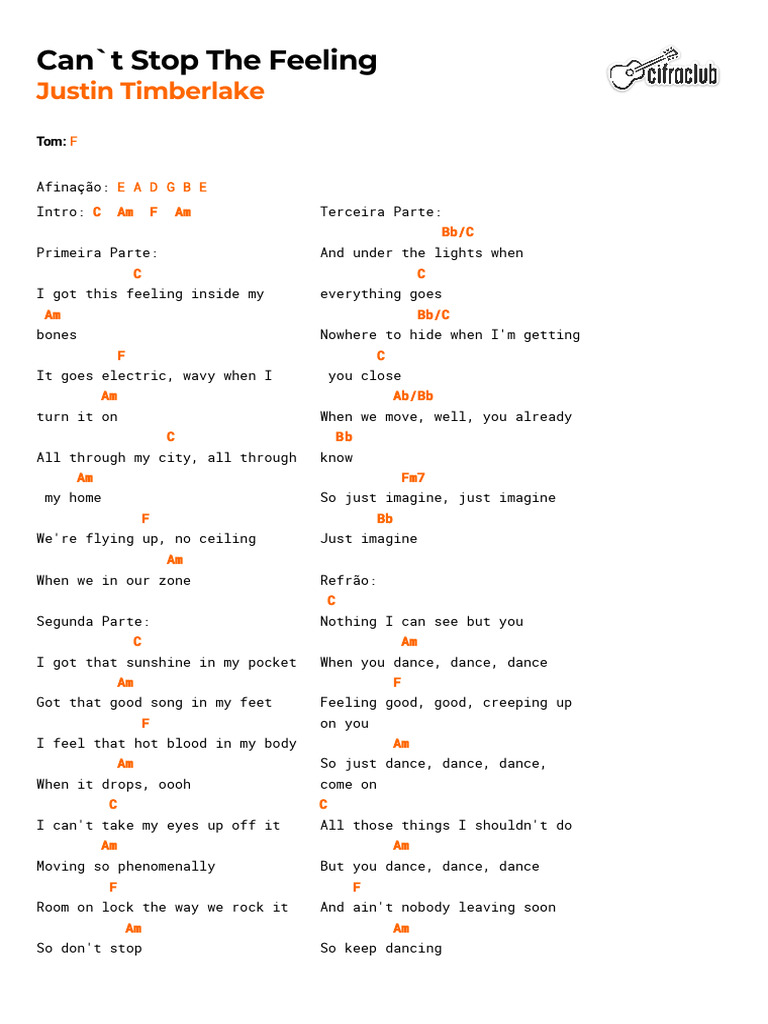 Justin Timberlake - Can't Stop The Feeling | PDF | Justin Timberlake