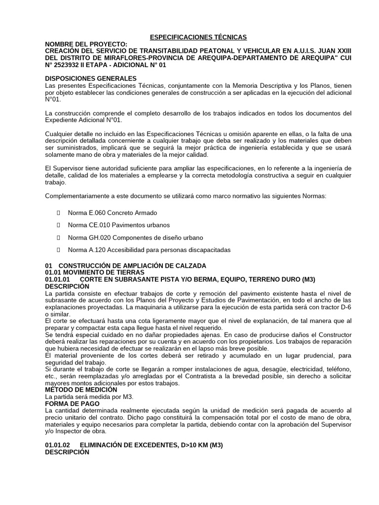Especificaciones Tecnicas Adicional 01 | PDF | Cemento | Camión