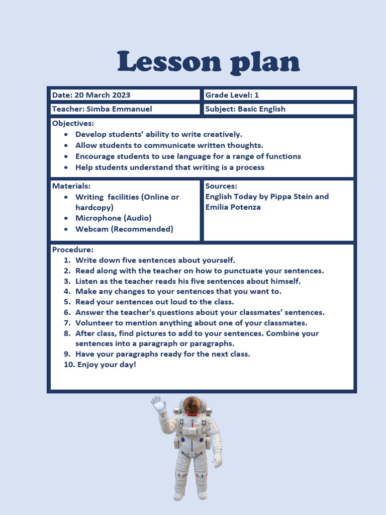 Grade 1 Creative Writing Lesson Plan | PDF