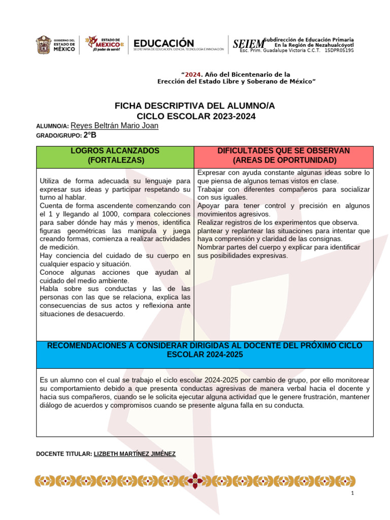 Fichas Descriptivas 2B 2024-2025 | PDF | Sicología | Ciencias del comportamiento