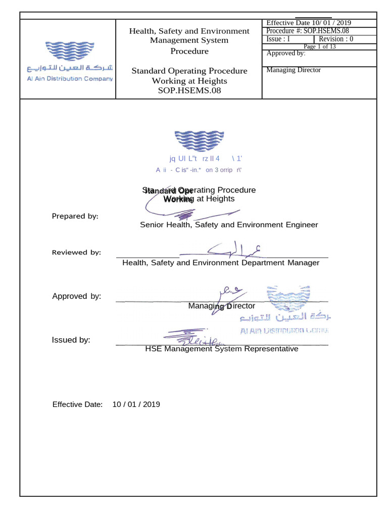 SOP for Working at Heights | PDF | Personal Protective Equipment ...