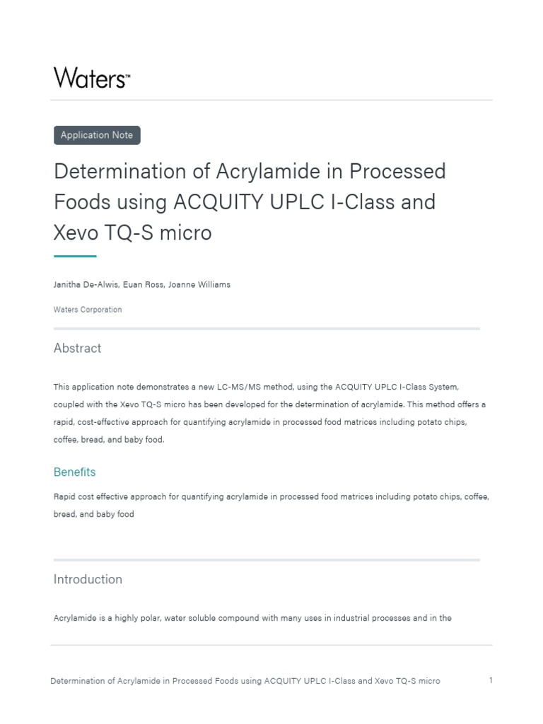 Acrylamide Detection in Processed Foods | PDF | High Performance Liquid ...