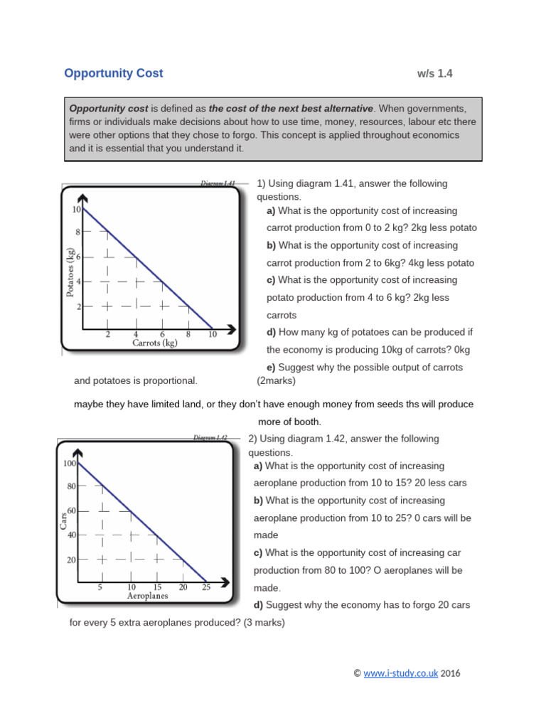 Opportunity Cost Question Sheet | PDF | Opportunity Cost | Economics