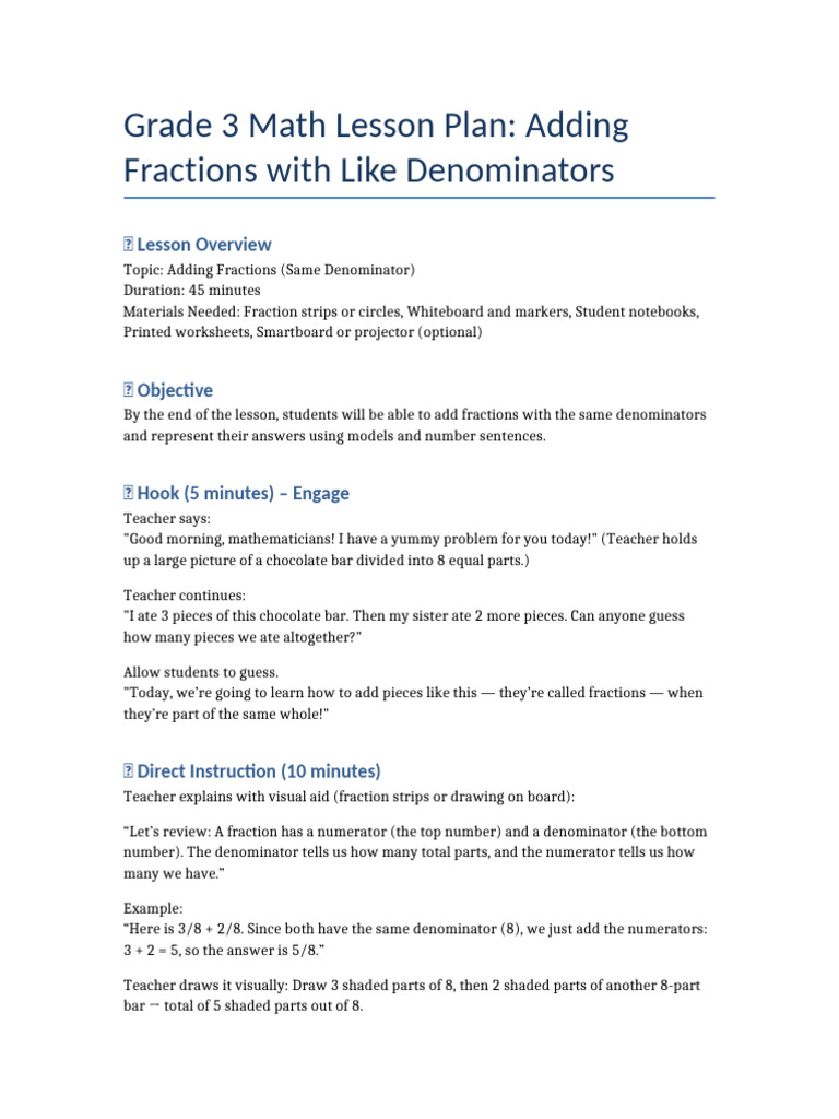 Adding Fractions for Grade 3 Students | PDF | Cognition | Human ...