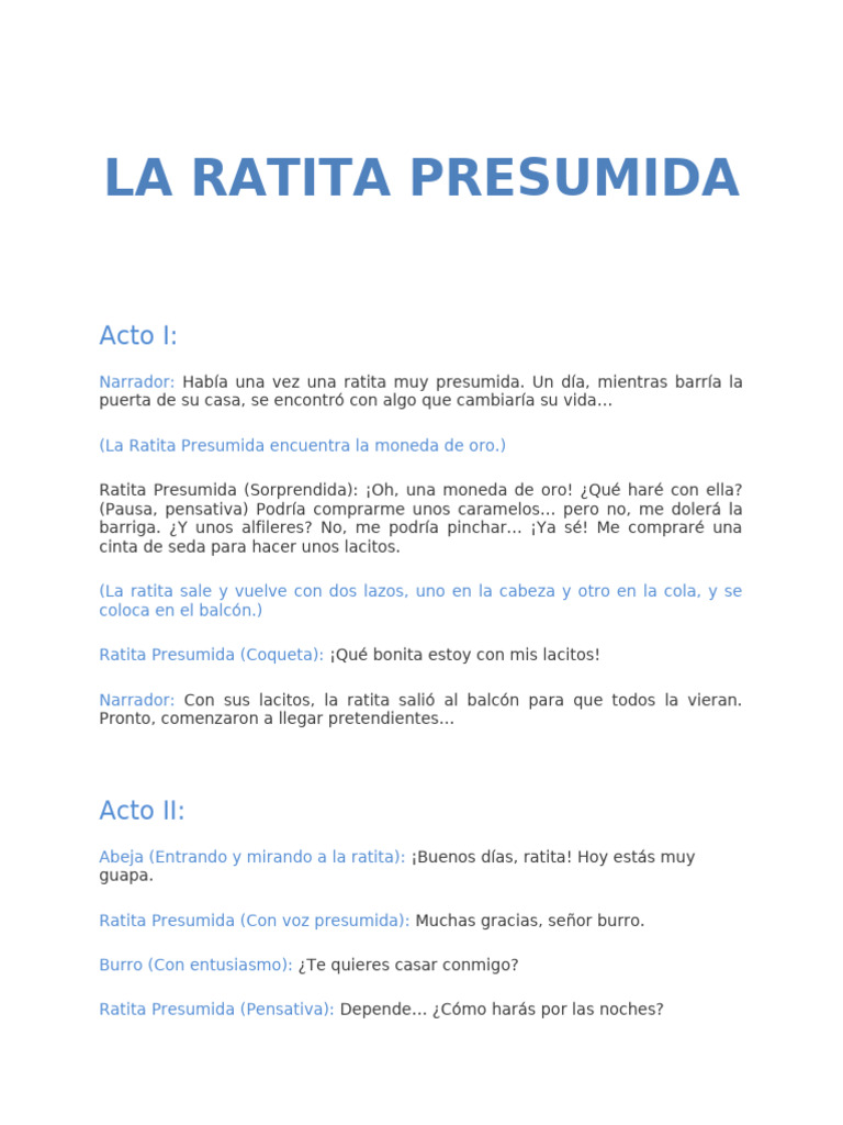 La Ratita Presumida: Cuento Infantil | PDF