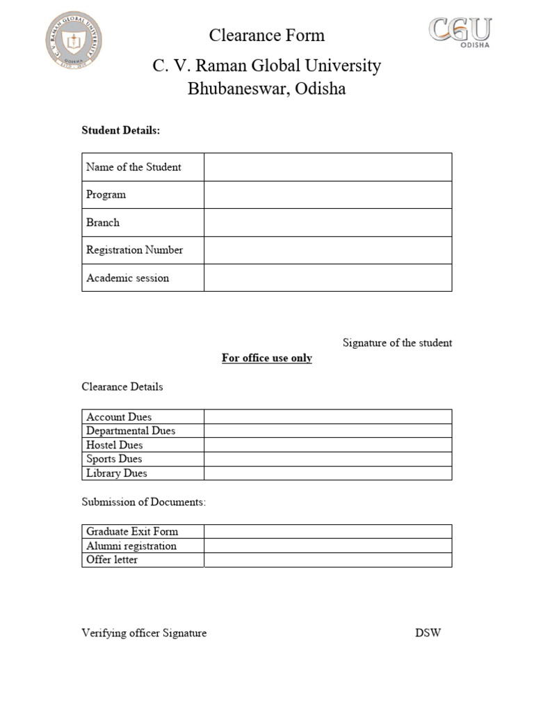 Clearance Form New | PDF