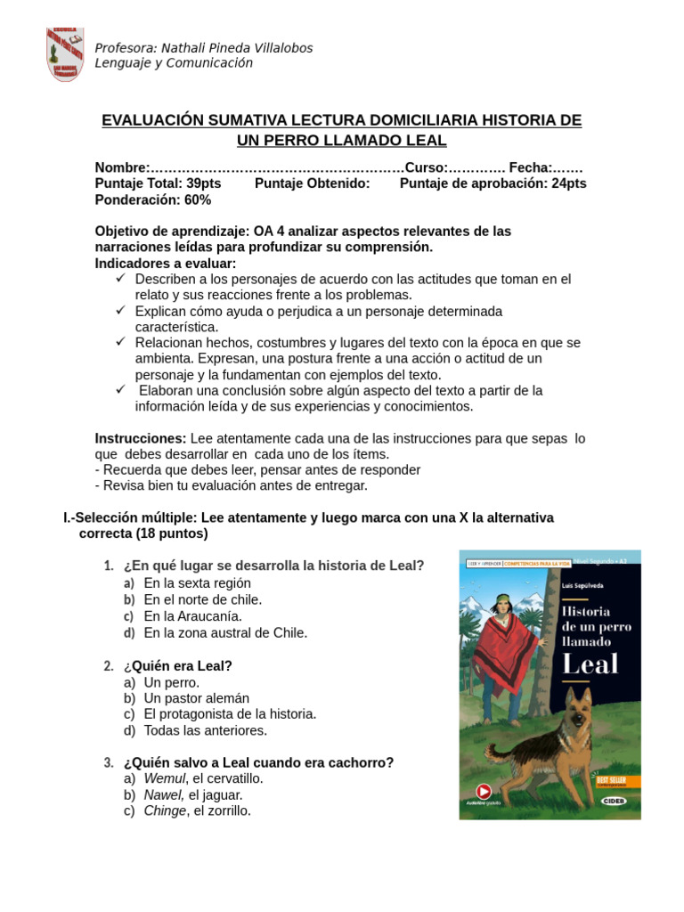 Evaluación de "Historia de un perro leal" | PDF