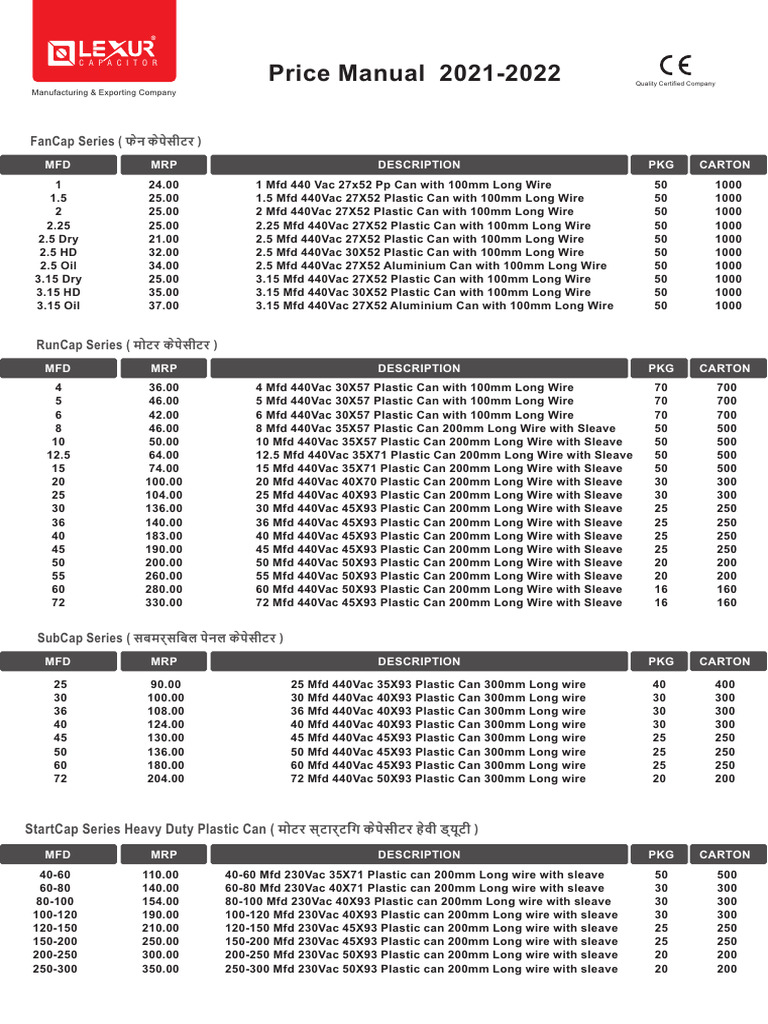 Lexur Capacitor Price List 2021-2022 | PDF