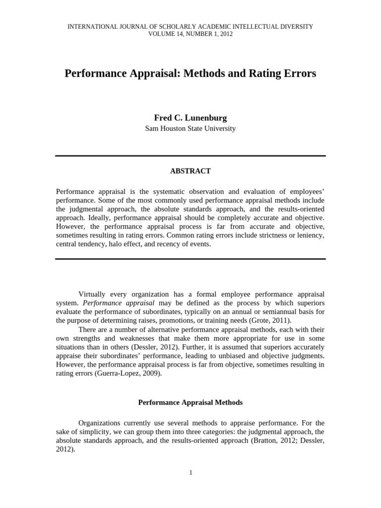 Performance Appraisal - Methods and Rating Errors | PDF | Performance Appraisal | Industrial And ...