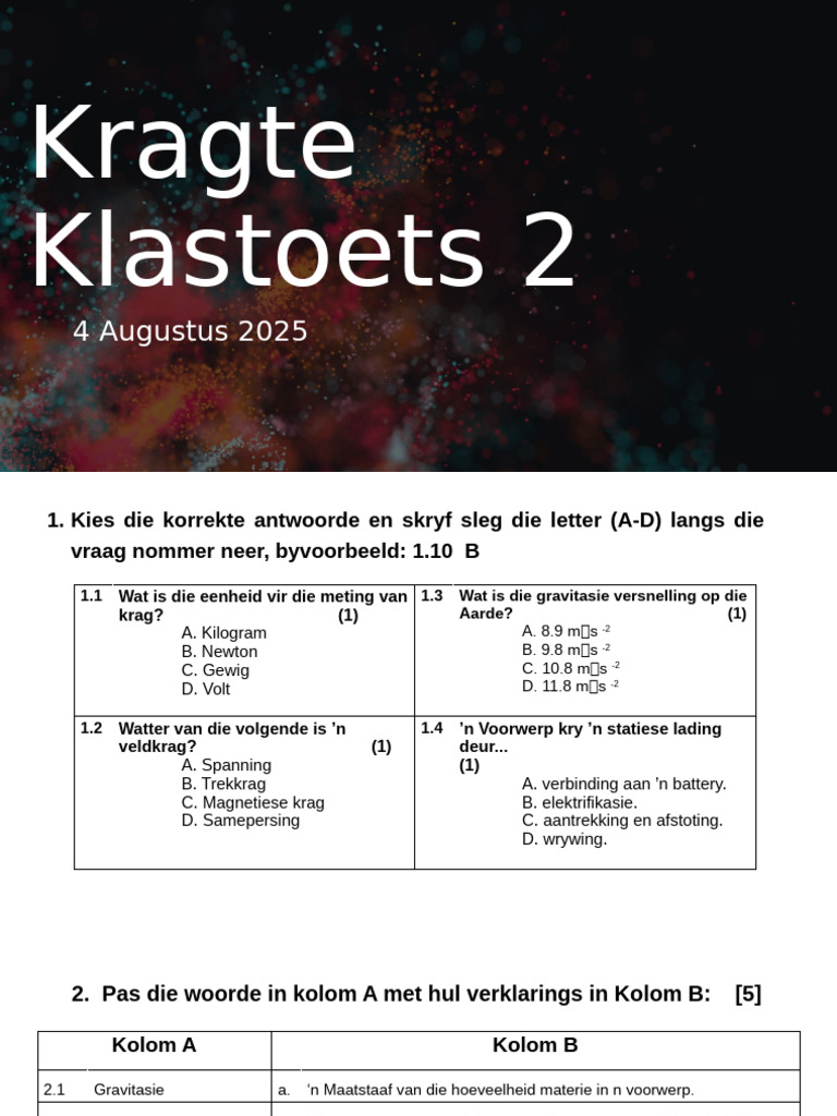 Kragte Klastoets 2 NW GR9 | PDF