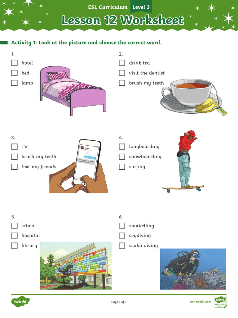 T e 1683556186 Esl Curriculum Level 3 Lesson 12 Worksheet Ver 3 | PDF ...