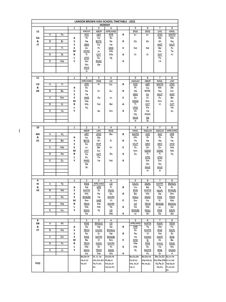 2025 Timetable 1 - July | PDF