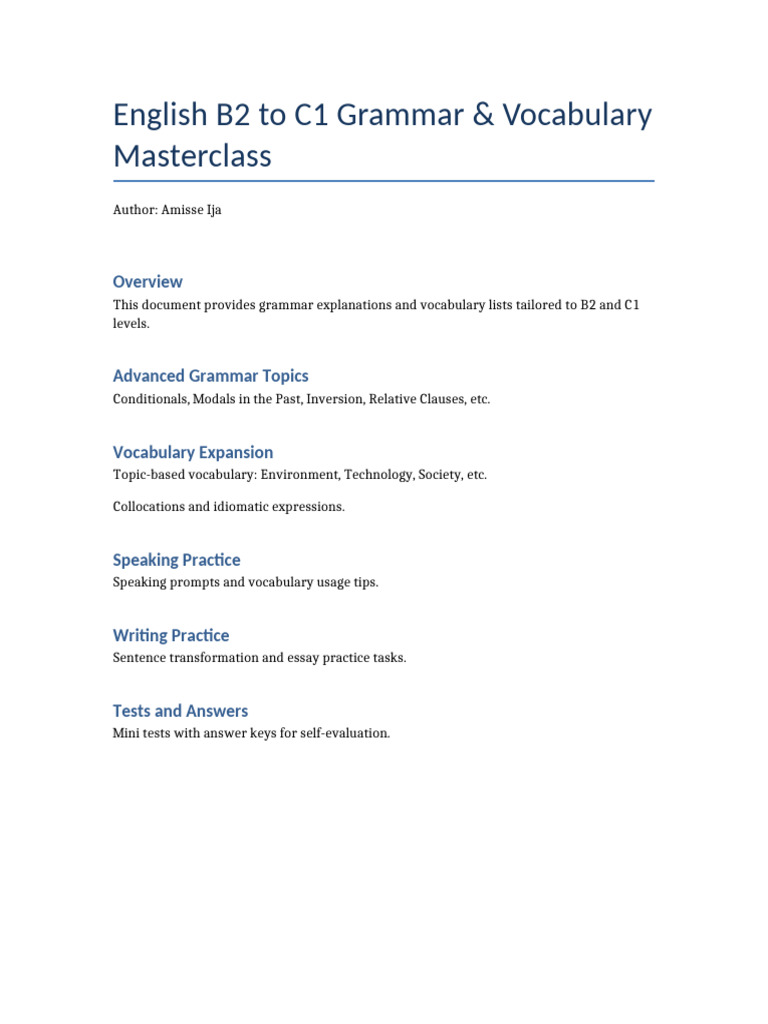 English B2 C1 Grammar Vocabulary | PDF