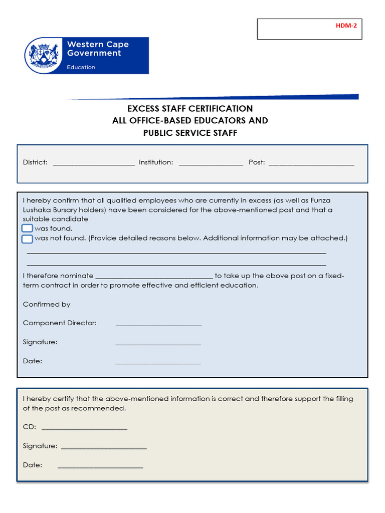 Excess Staff Certification Form | PDF