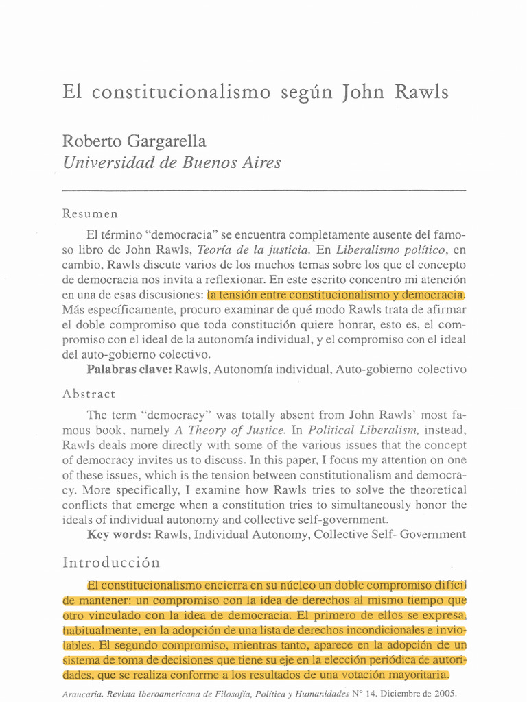 Paper El Constitucionalismo Según John Rawls | PDF | Democracia ...