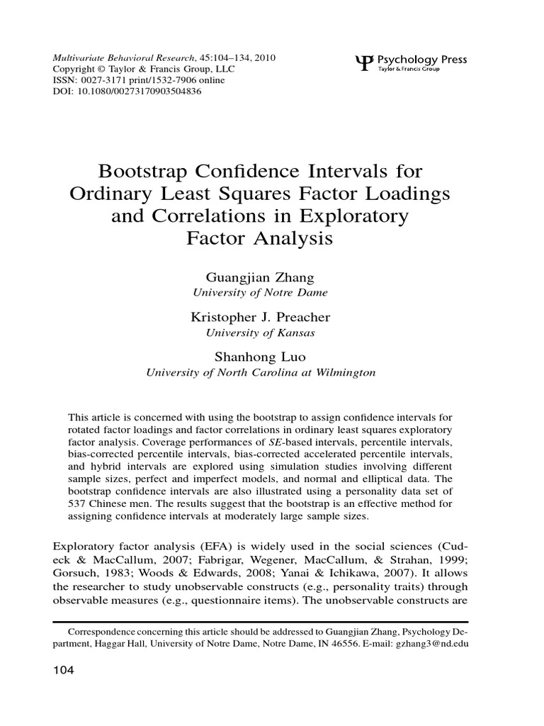Bootstrap Confidence Intervals for Ordinary Least Squares Factor Loadings and Correlations in ...
