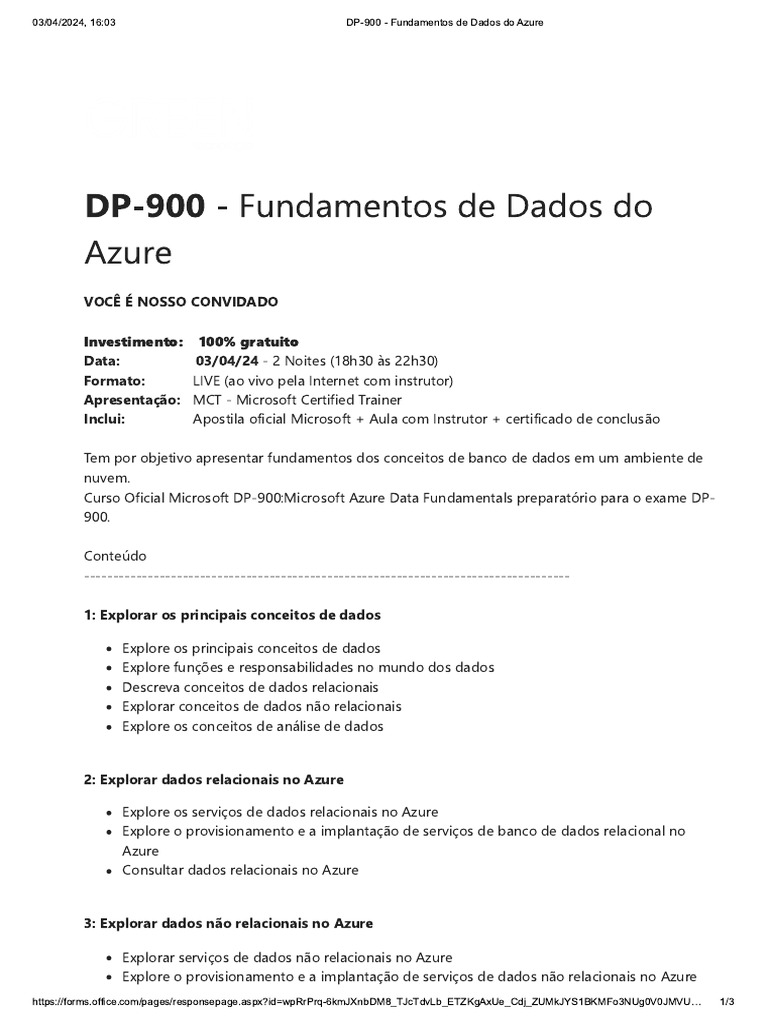 DP-900 - Fundamentos de Dados Do Azure | PDF