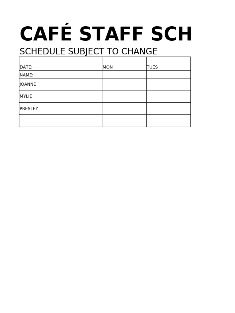 Cafe Schedule | PDF