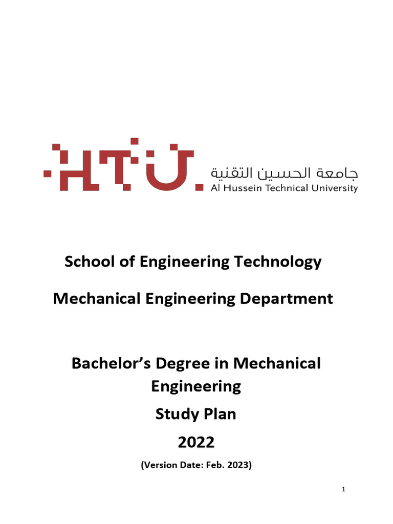 HTU Mechanical Engineering Study Plan | PDF | Engineering | Standard ...
