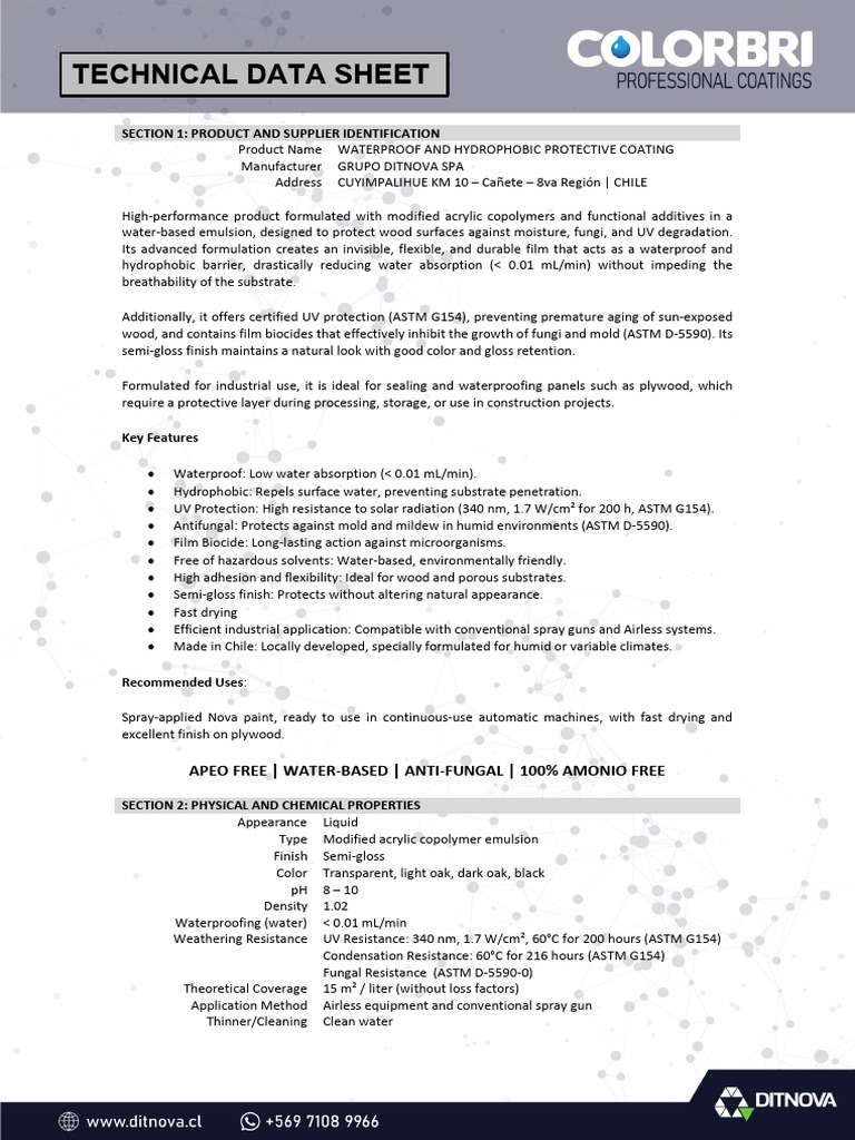 Tds - Waterproof and Hydrophobic Protective Coating | PDF | Physical Sciences | Materials