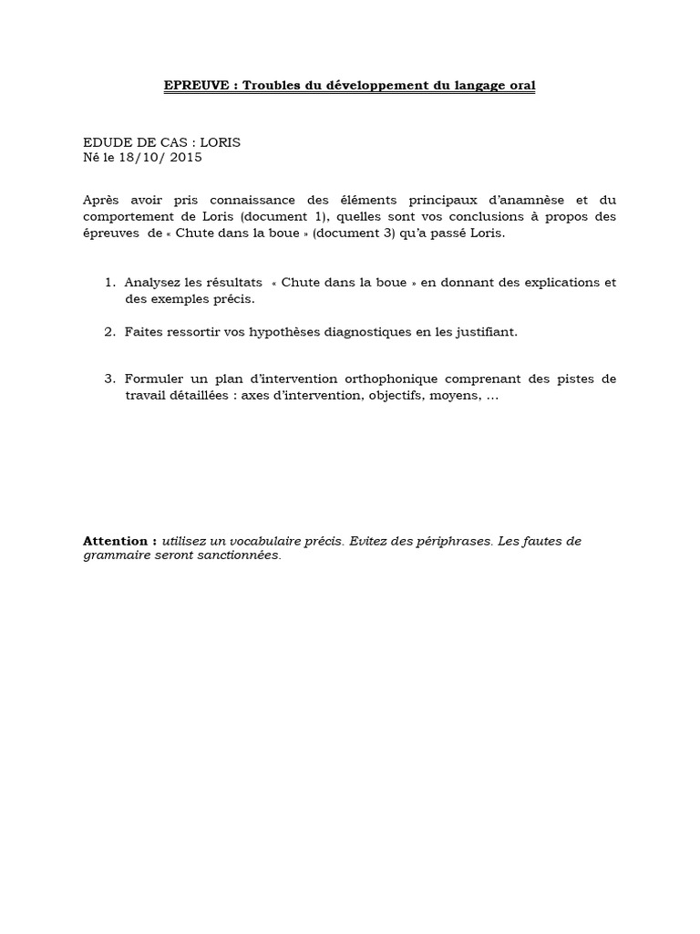 Analyse des troubles du langage de Loris | PDF