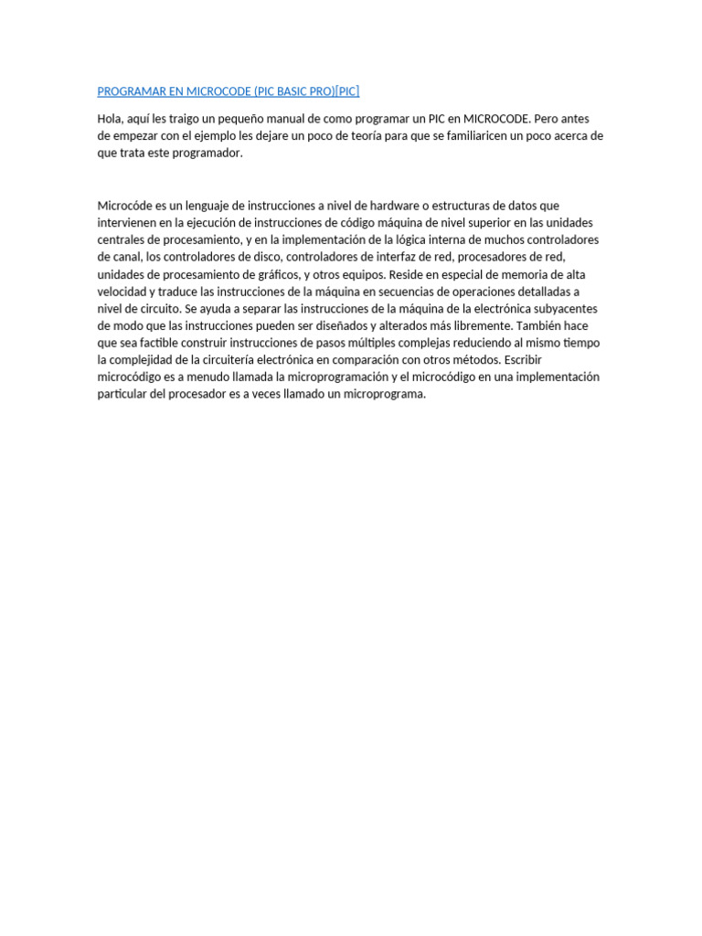 Programación en PIC con PicBasic Pro | PDF | Lenguaje de programación | Unidad Central de ...