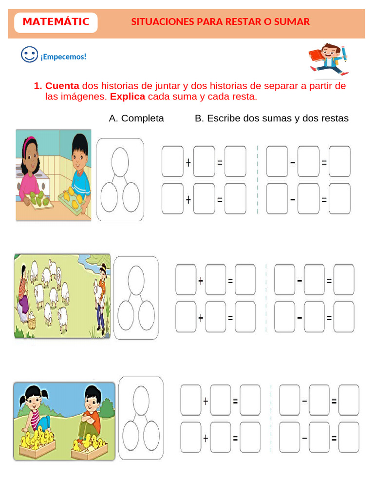 D4 A2 Ficha Mat. Situaciones para Restar o Sumar | PDF
