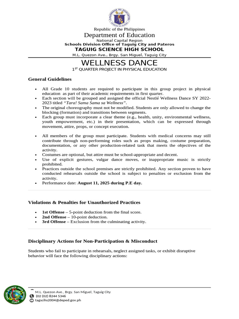 Culminating Activity Wellness Dance | PDF