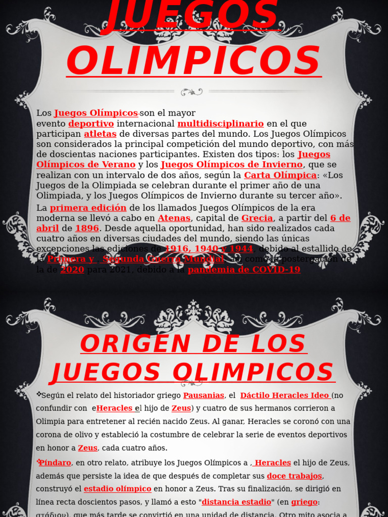 Historia y deportes de los Juegos Olímpicos | PDF | Juegos olímpicos ...