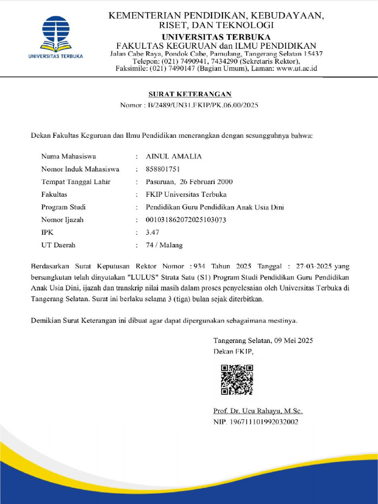 Surat Ket s1 Ainul Amalia | PDF