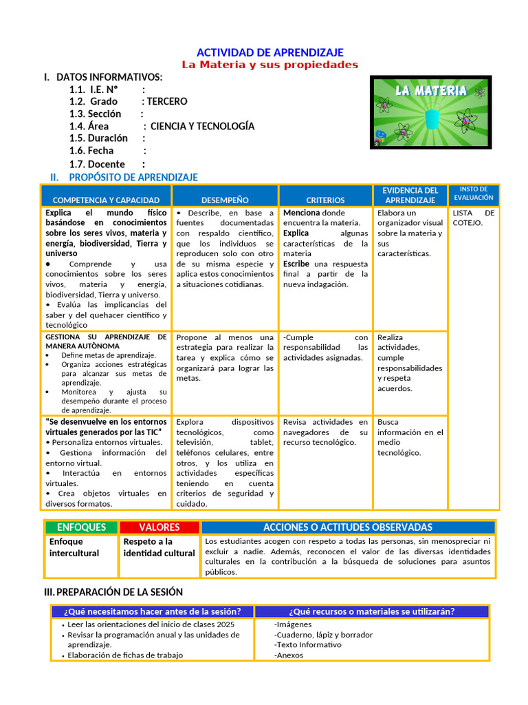 Propiedades de la Materia para Tercero | PDF | Masa | Aprendizaje