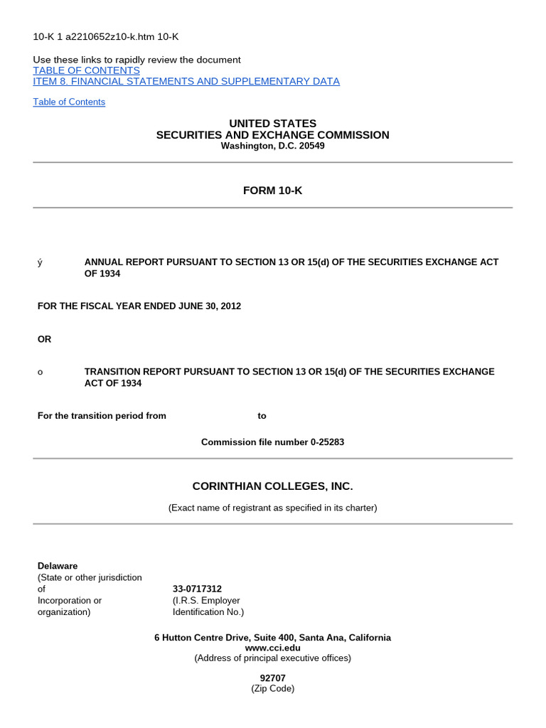 Heald College Financial Overview 2012 | PDF | Form 10 K | Educational ...