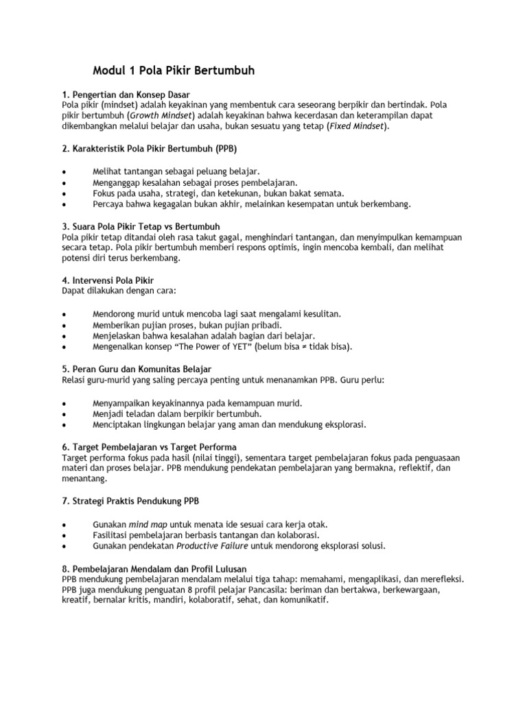 Modul 1 Pola Pikir Bertumbuh | PDF