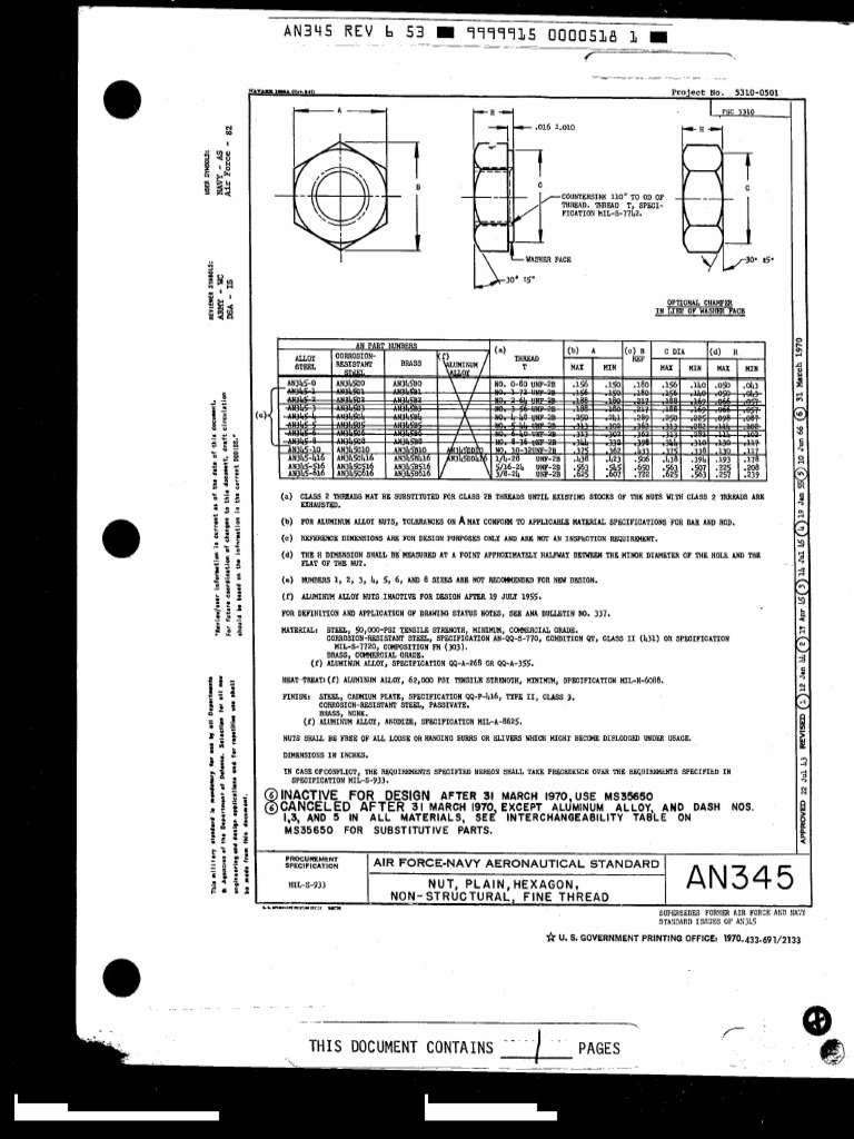 An345 Nut Plain Hexagon Fine Thread | PDF