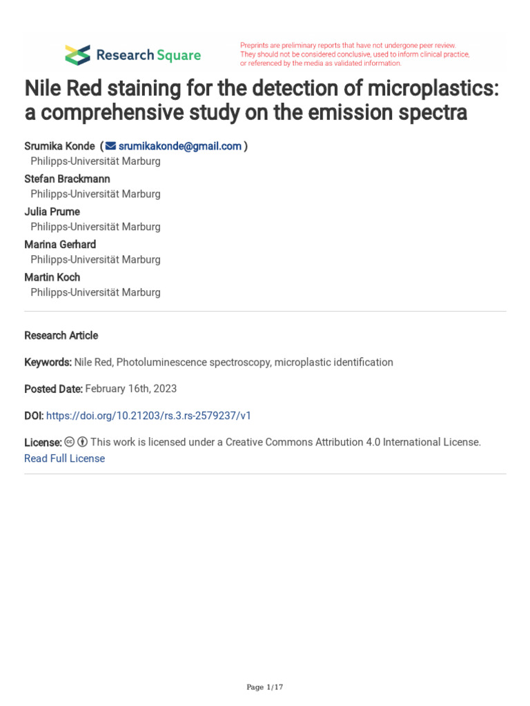 Nile Red Staining For The Detection of Microplasti | PDF | Spectroscopy ...