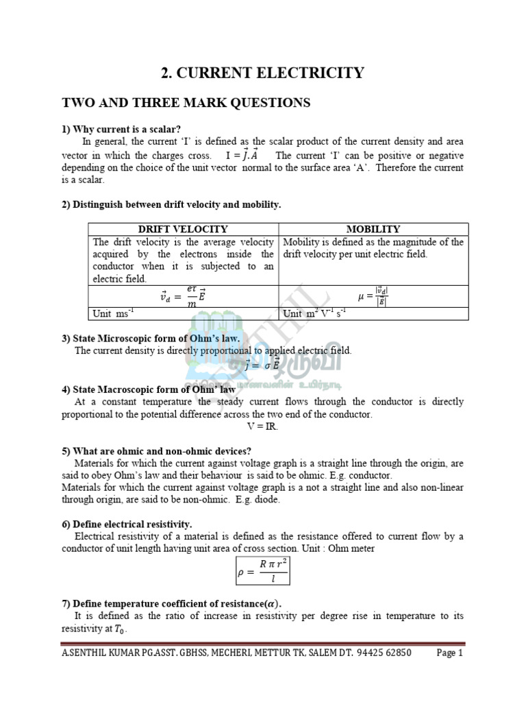 12th Physics Unit 2 Current Electricity Full Study Material English ...