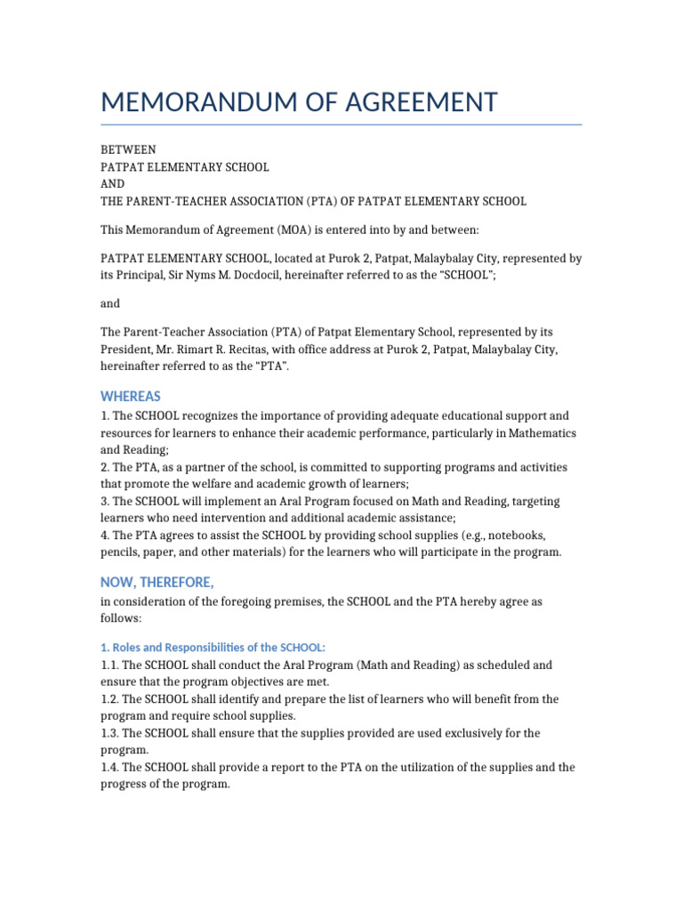 MOA Patpat Elementary School PTA | PDF