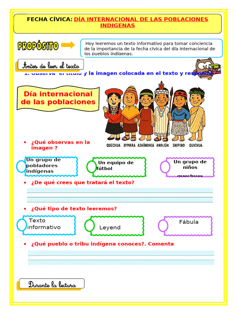 Fecha Civica Ficha Día Internacional de Las Poblaciones Indigenas | PDF ...