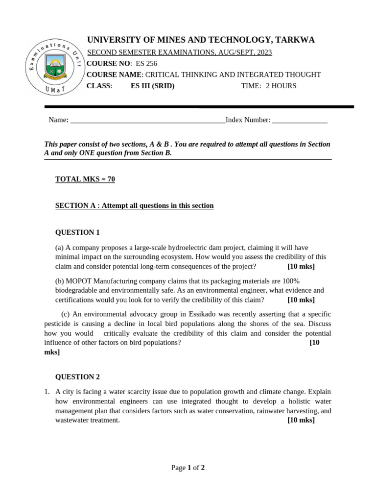 ES 256 Critical Thinking Exam Guide | PDF | Fallacy | Air Pollution